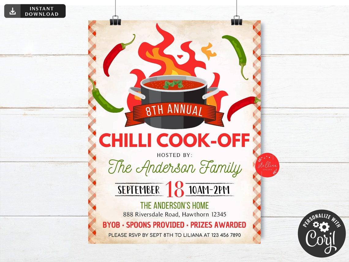 EDITABLE Chili Cookoff Flyer Invitation, Family Picnic, BBQ Invite ...