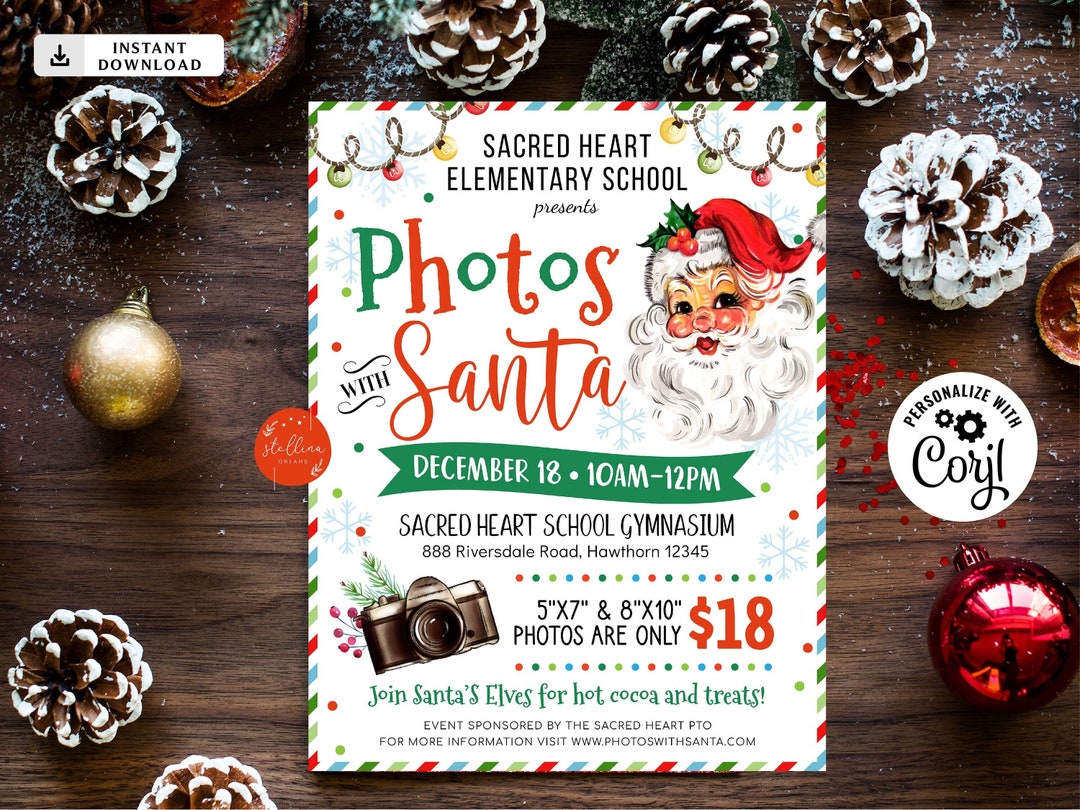 Photos With Santa Flyer, Kids Christmas Party Invitation, Breakfast ...