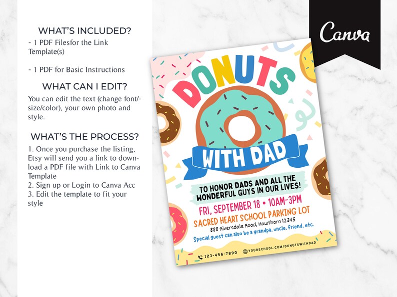 Donuts With Dad Flyer: Editable Breakfast Invitation (CANVA Template ...