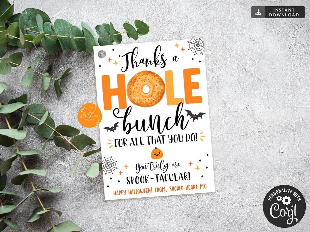 Editable Halloween Bagel Gift Tag, Appreciation Gift, Teacher Staff ...