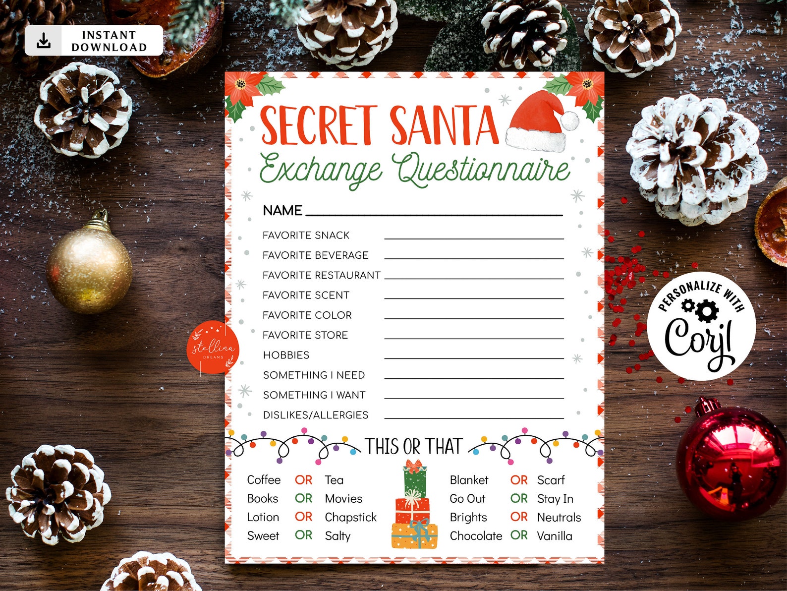 EDITABLE Secret Santa Gift Exchange Printable, Gift Questionnaire ...