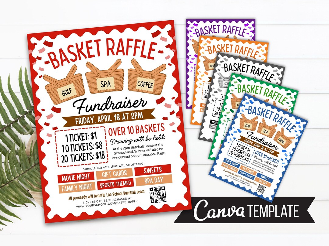 Editable Basket Raffle Fundraiser Flyer, Editable Raffle Fundraiser ...