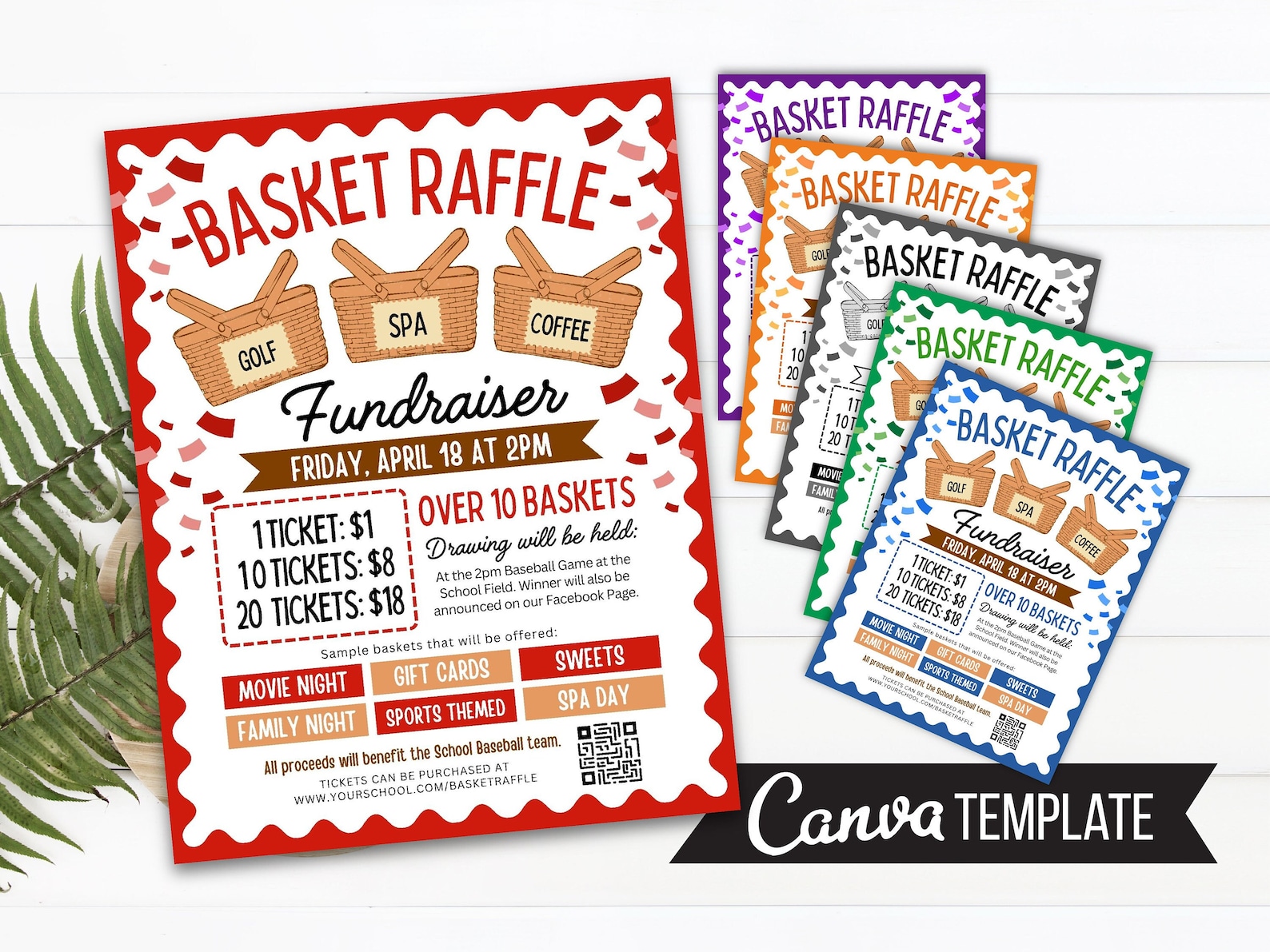 Editable Basket Raffle Flyer Template: Charity Sports Fundraiser (CANVA ...