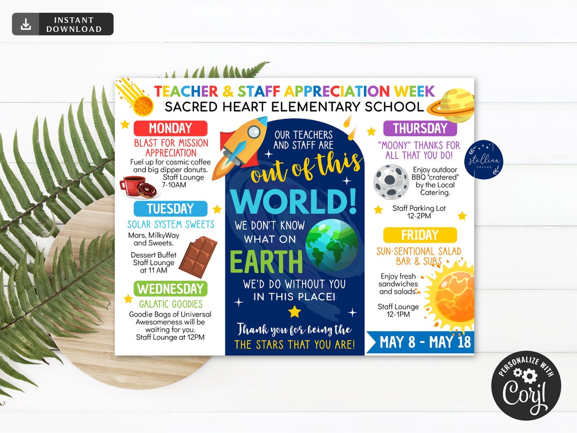 Space Theme Teacher Appreciation Week Itinerary Poster Digital Week ...