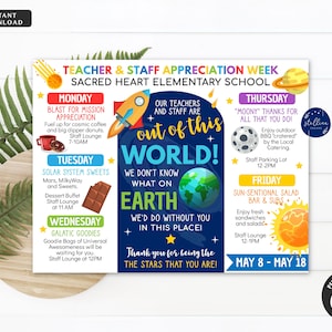 Space Theme Teacher Appreciation Week Itinerary Poster Digital Week ...
