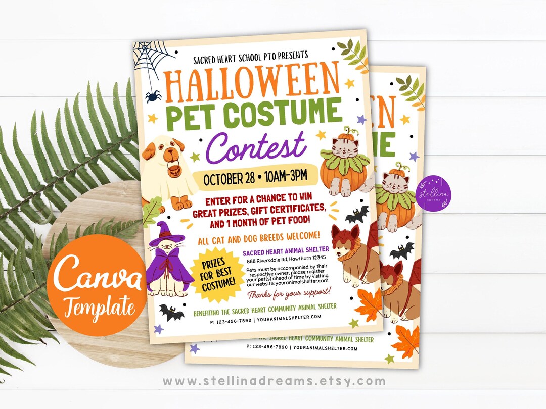 Editable Halloween Pet Costume Contest Flyer: Animal Shelter Event ...