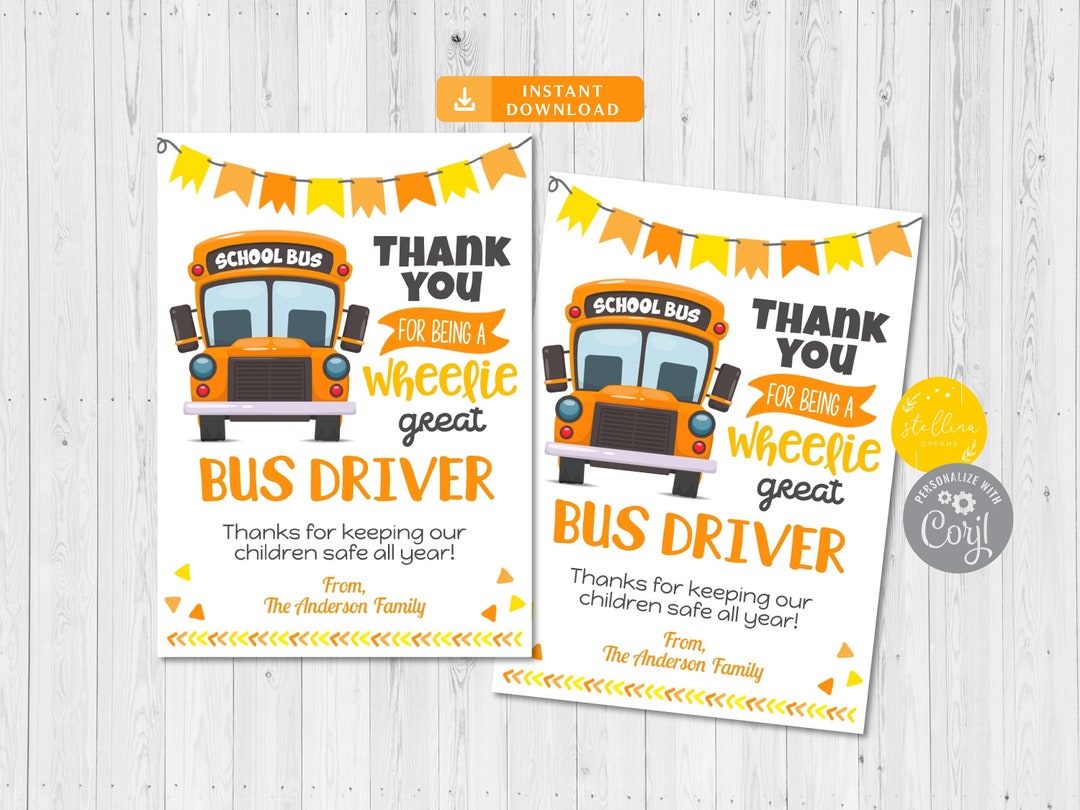 Bus Driver Thank You Tag, Appreciation Thank You Gift Tag, End of ...