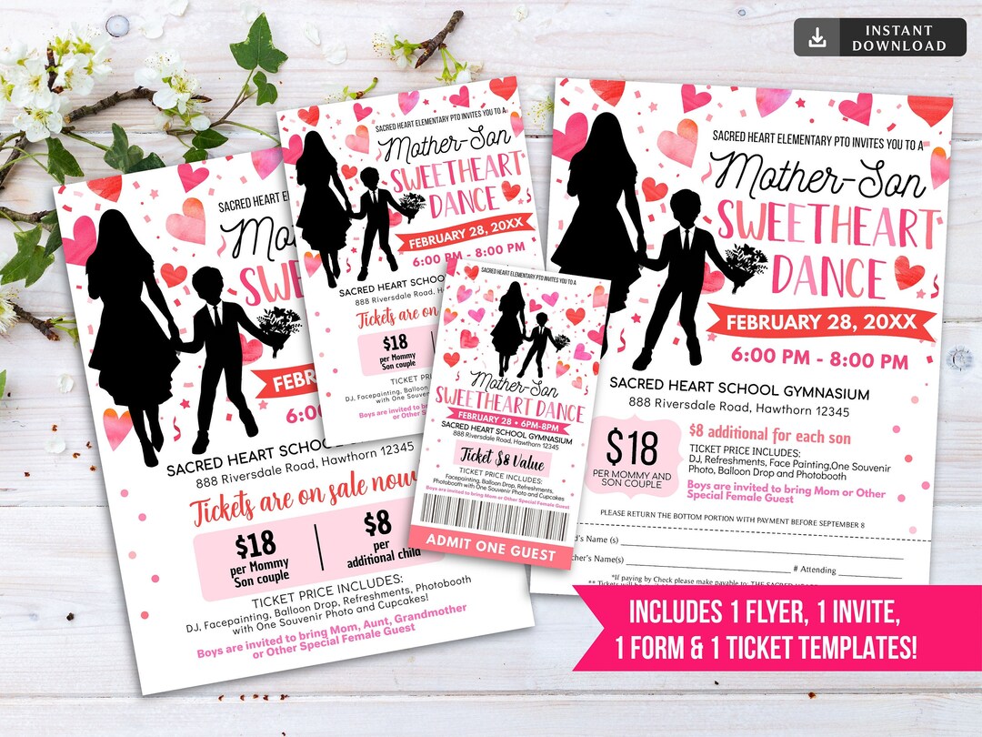 Mother Son Sweetheart Valentine's Day Dance, School Dance Flyer Party ...