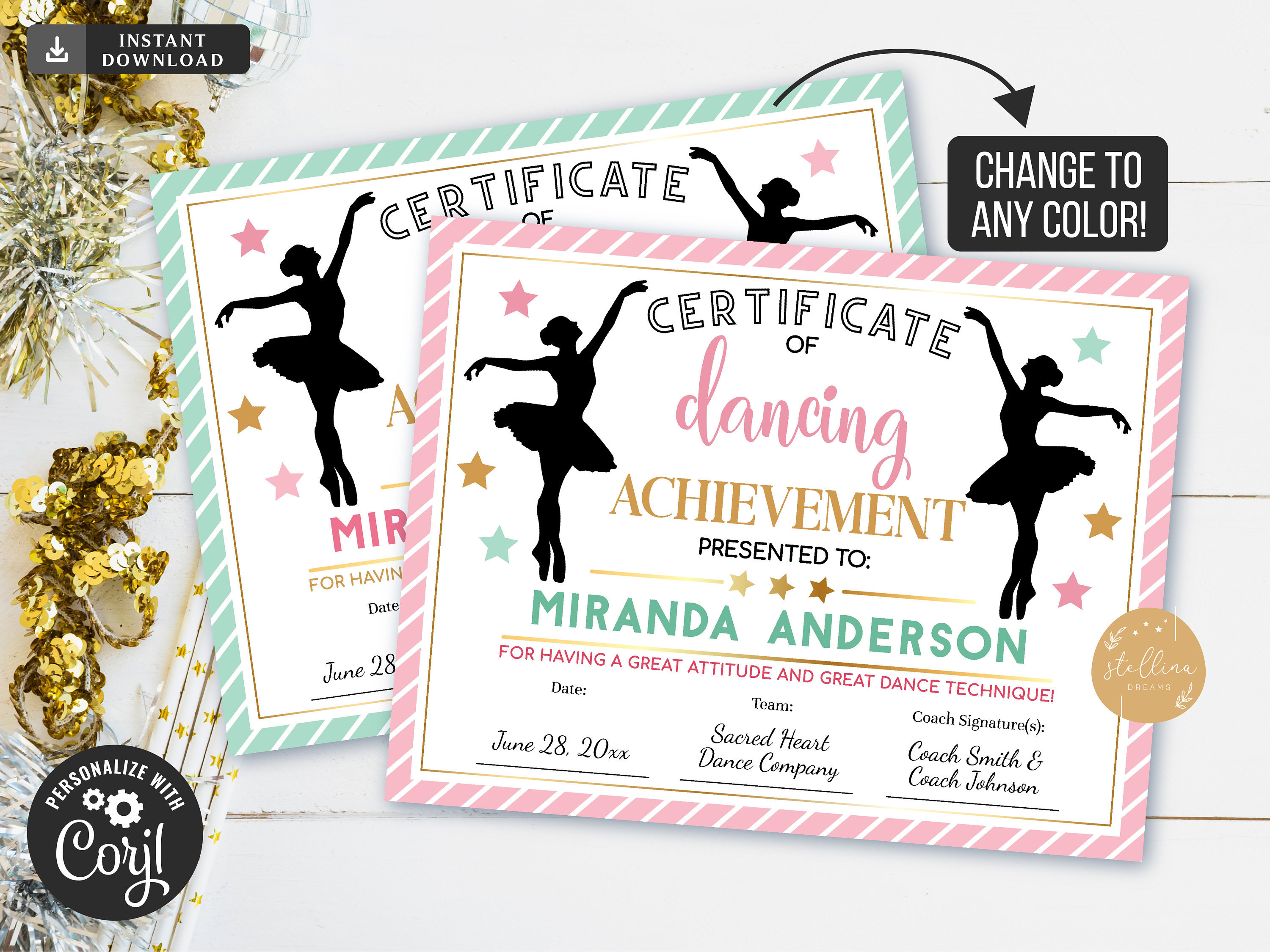 EDITABLE Dancer Certificate, Dancing Award, Dancer Printable ...