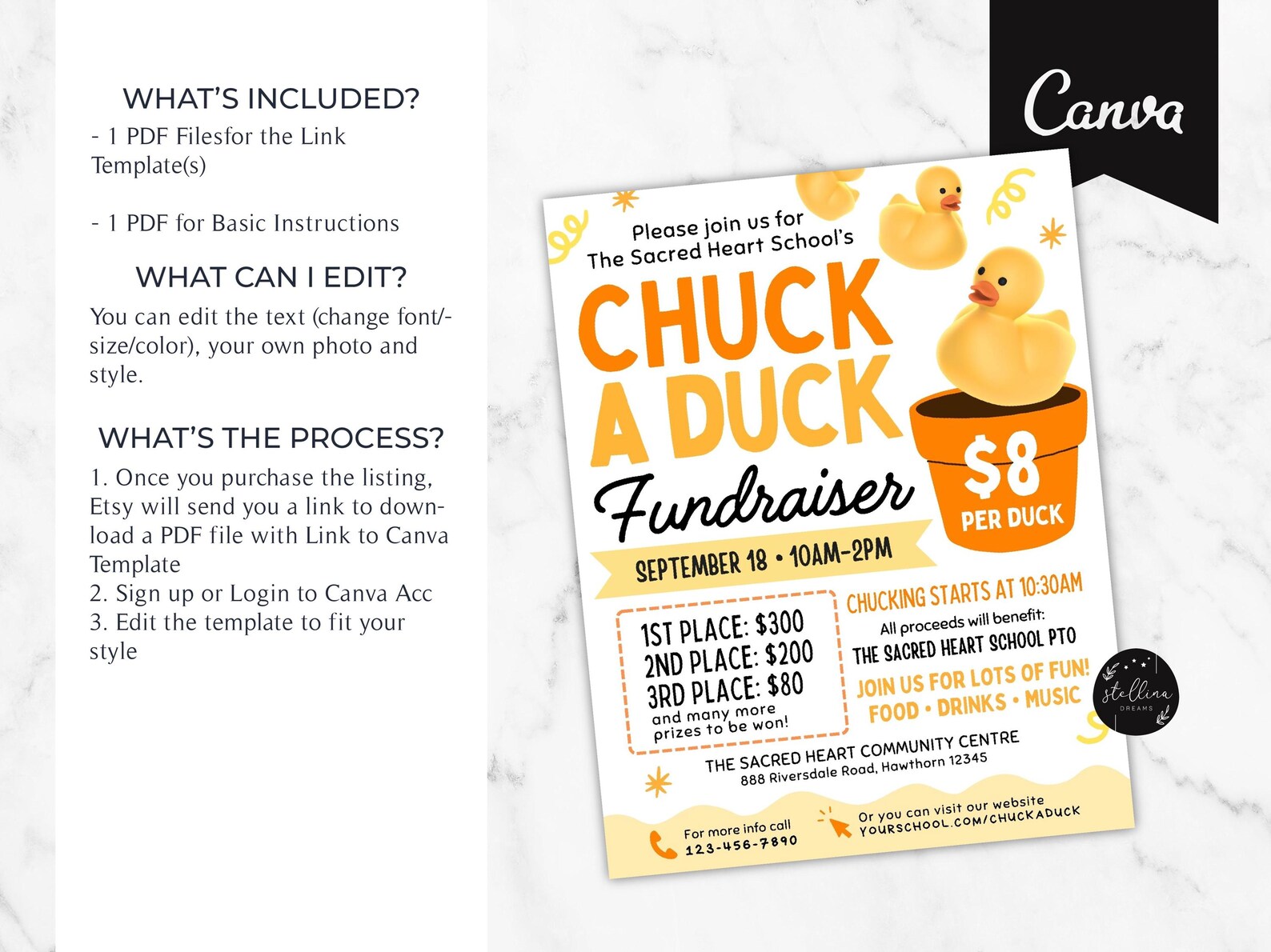 Chuck a Duck Fundraiser Flyer: Editable Canva Template, Duck Throwing ...