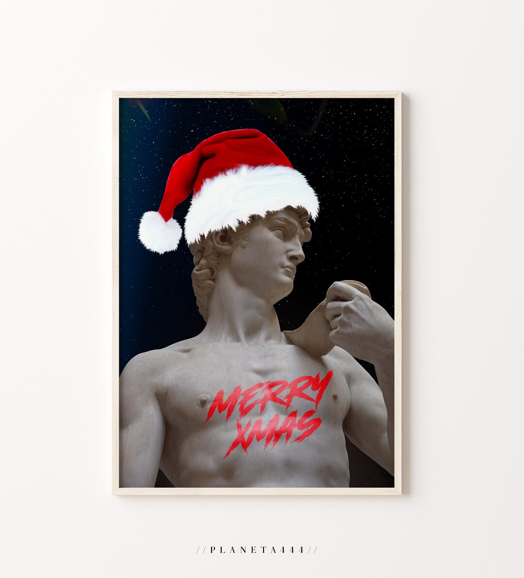 David Santa Hat Printable Art Merry Xmas David Sculpture Wall Art Funny ...