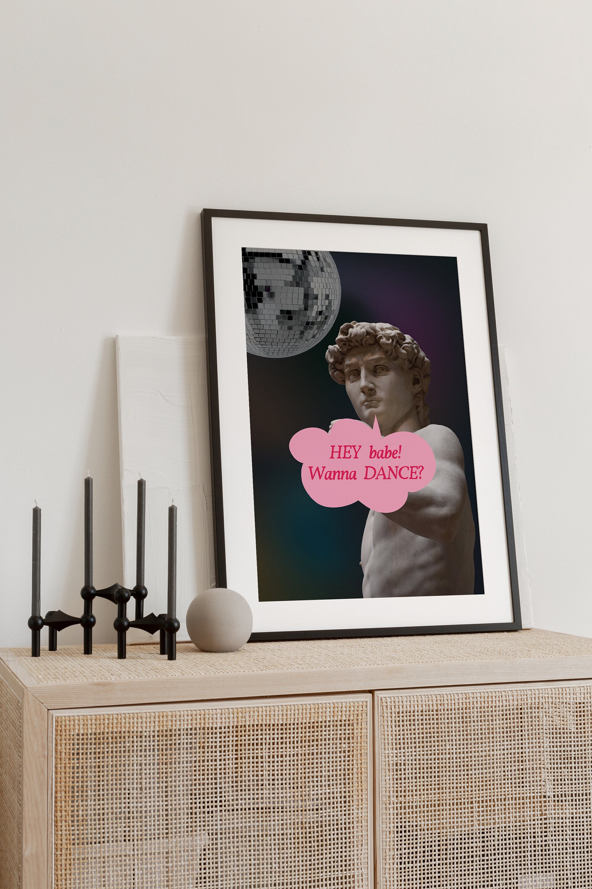 David Hey Babe Wanna Dance druckbare Kunst David Statue Disco Ball Wand ...