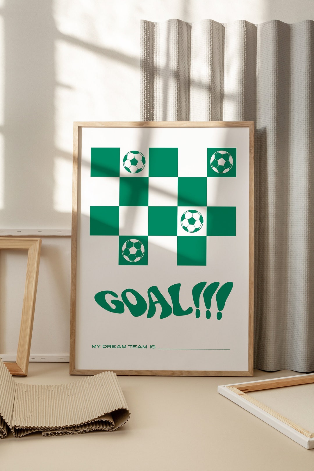 Goal Checkered Football Soccer Printable Art Football Team Fan Poster ...