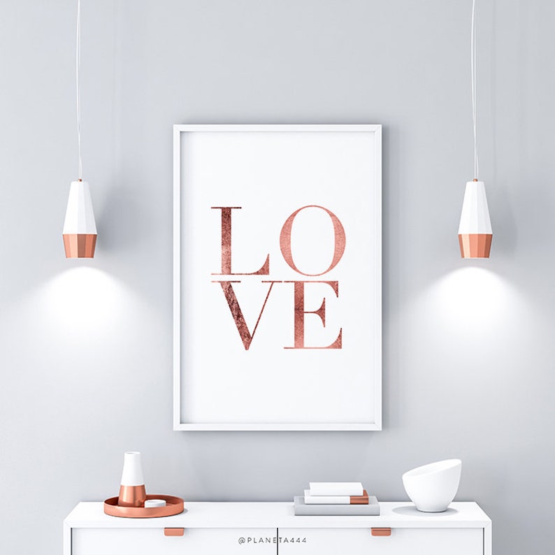 LOVE Rose Gold Printable Art, Love Faux Gold Foil Poster, Minimalist ...