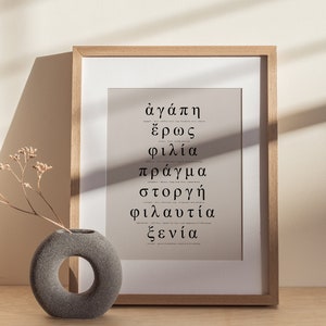 Greek Words for Love Printable Greek Language Typography Wall Art Agape ...