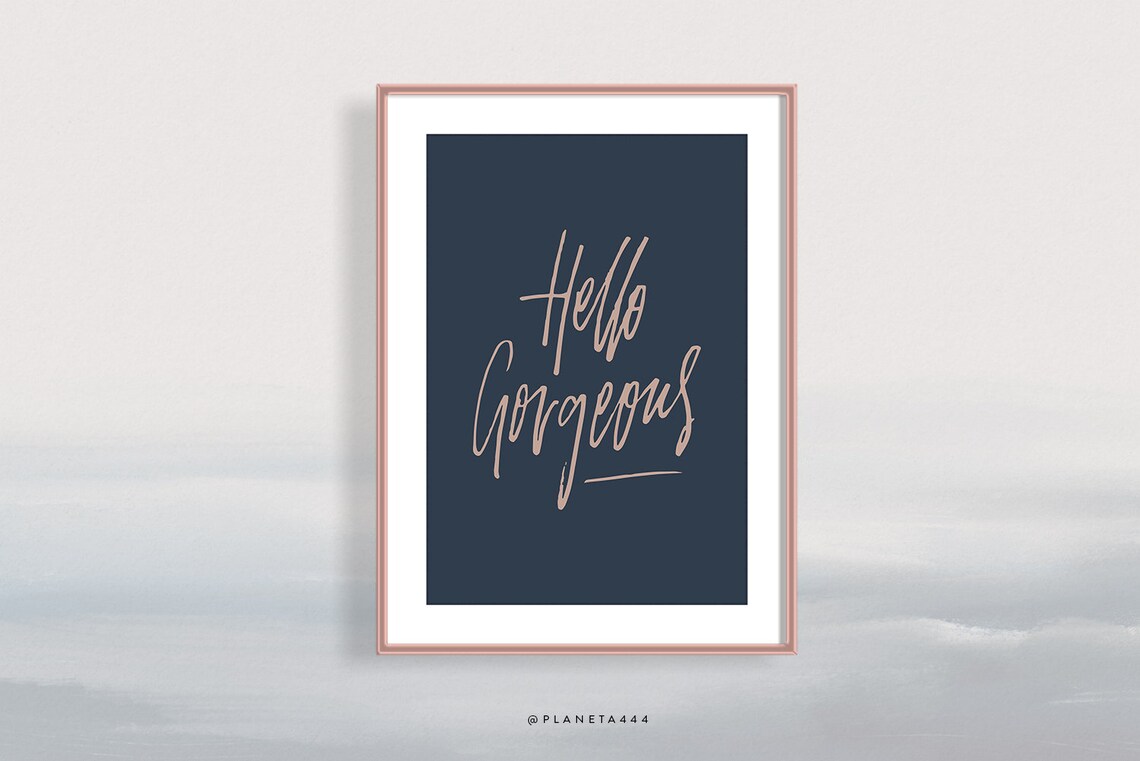 Hello Gorgeous Navy Beige Printable Art Hello Typography | Etsy