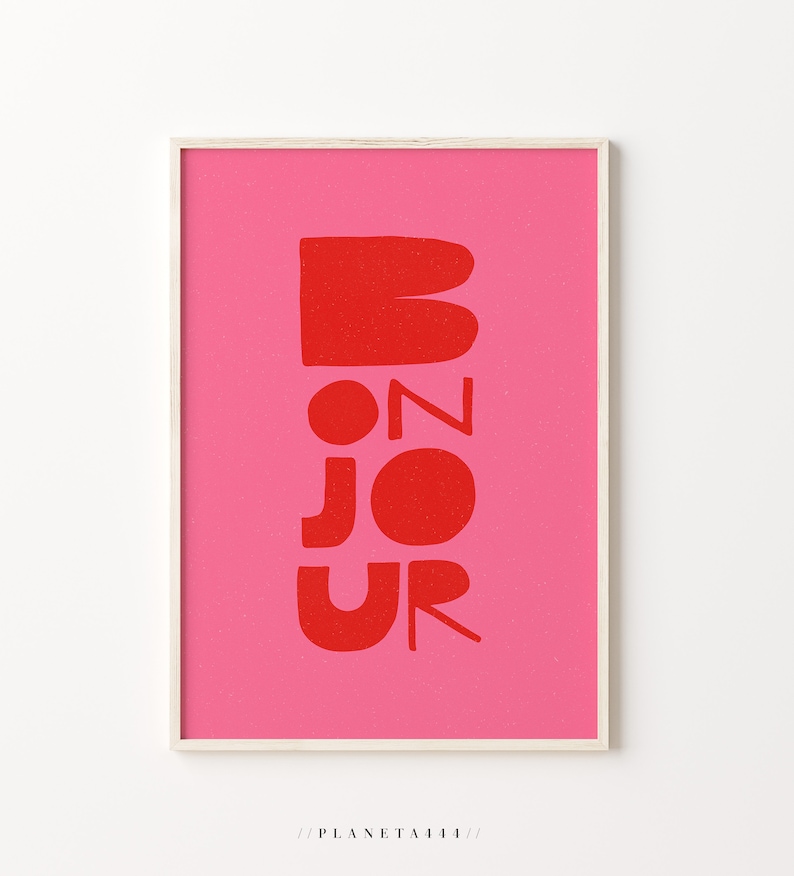 Bonjour French Quote Printable Colourful Fun Art Print France - Etsy