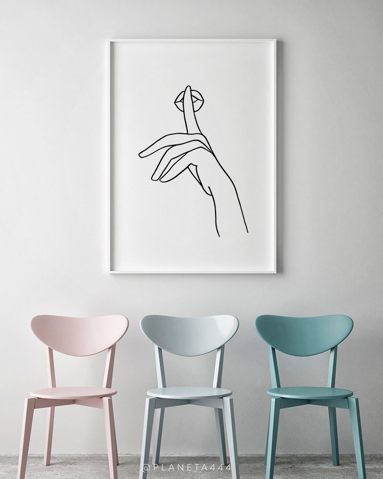 Shhh Hush Printable Art Silence Line Art Printable Finger on - Etsy