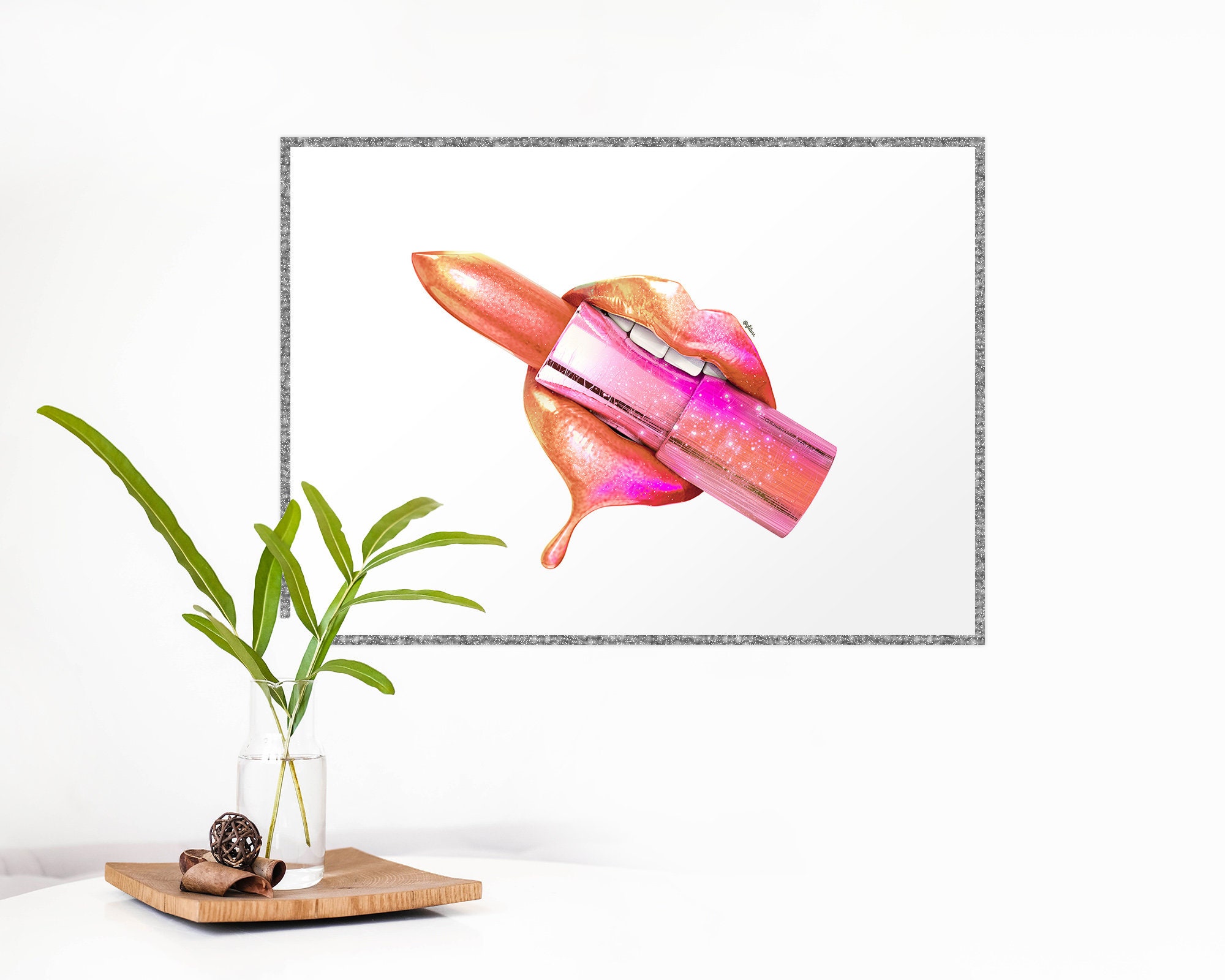 Pink Lips Art Dripping Lips Poster, Purple Lip PRINTABLE Wall Decor ...