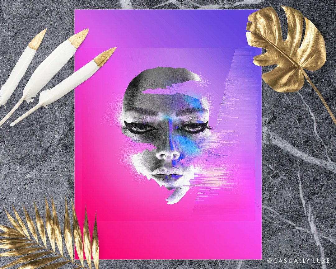 Neon Glow Portrait Poster PRINTABLE, Synthwave, Cyberpunk Retro ...