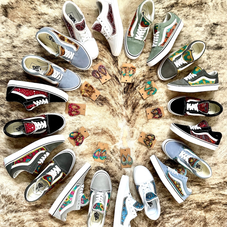 Custom Leather Tongue and Sides Vans W/matching Earrings - Desert - Etsy