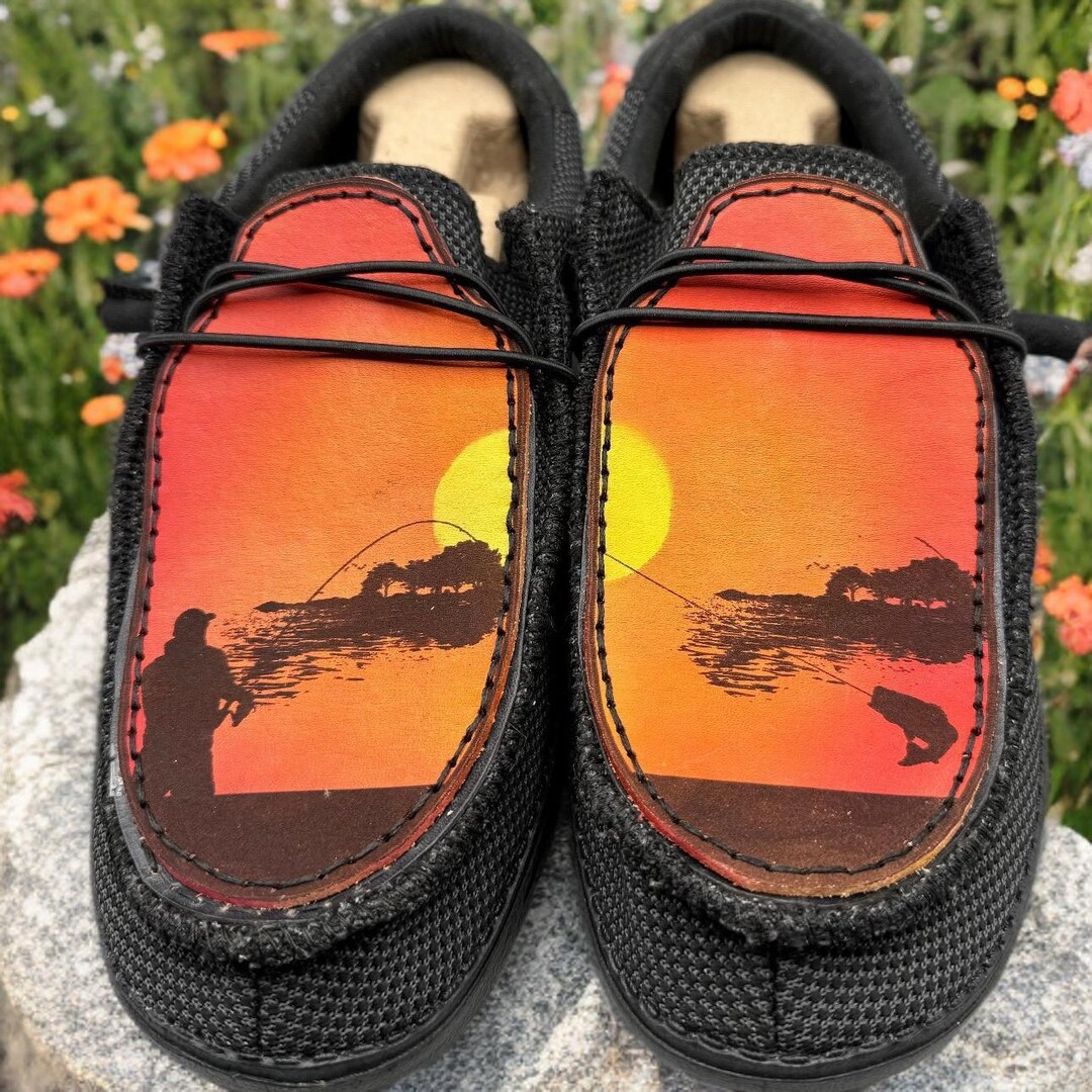 Custom Leather Top Hey Dudes - Fishing - Etsy