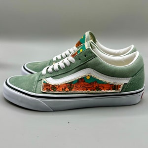 Custom Leather Tongue and Sides Vans W/matching Earrings - Desert - Etsy