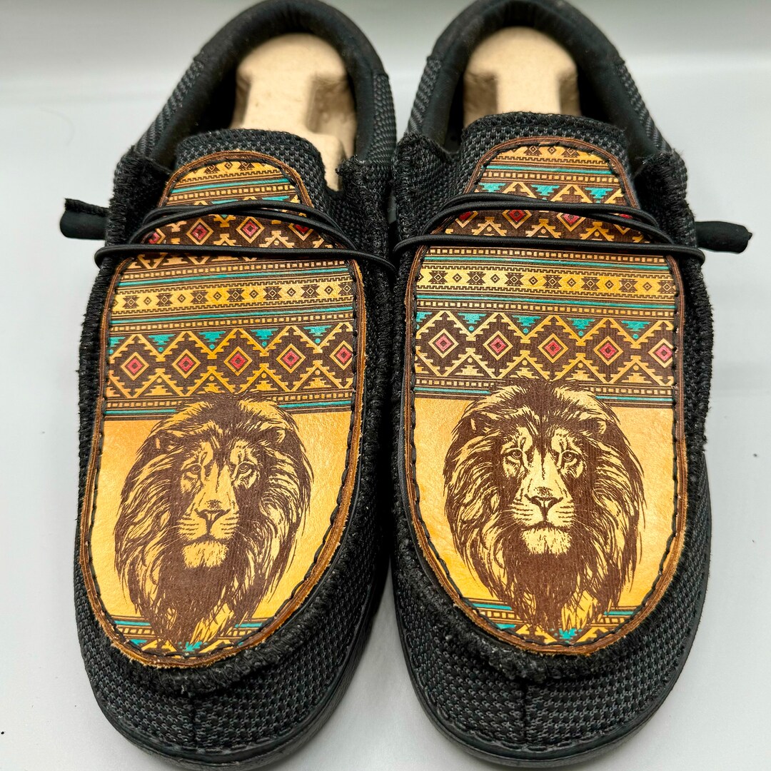 Custom Leather Top Hey Dudes - Aztec Lion - Etsy