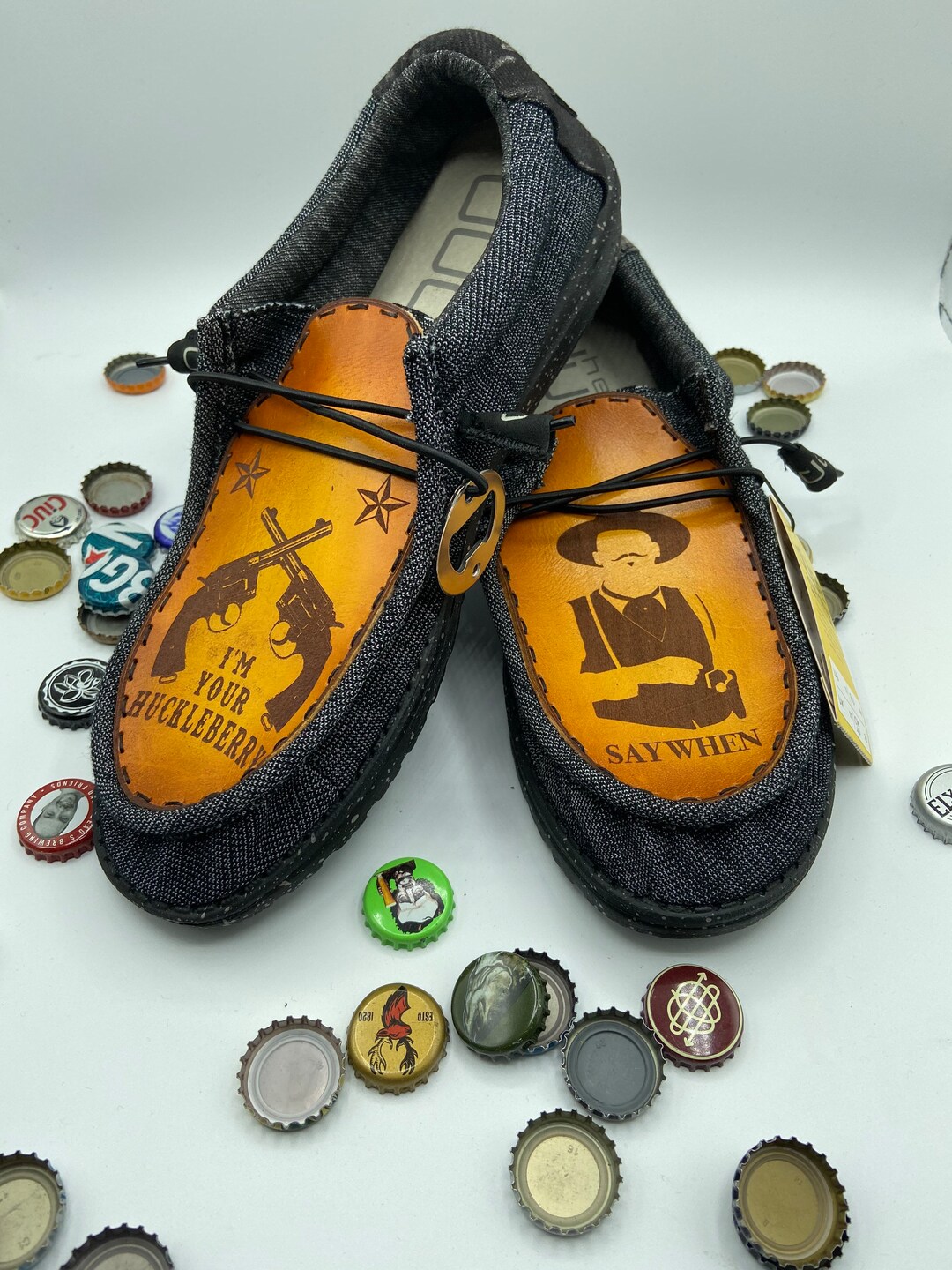 Custom Leather Top Hey Dude Shoes With Bottle Opener Cowboy - Etsy