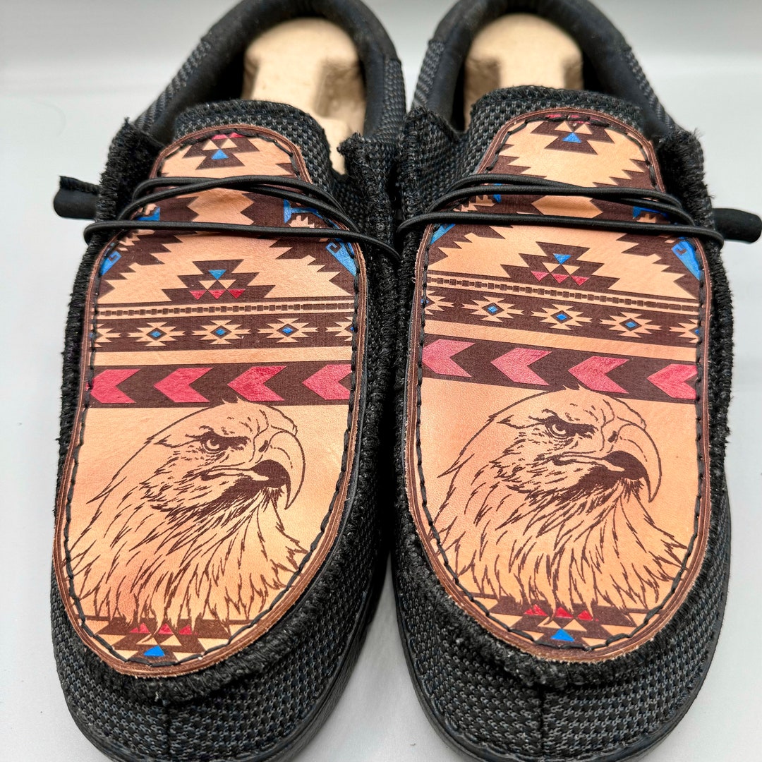 Custom Leather Top Hey Dudes- Aztec Eagle - Etsy