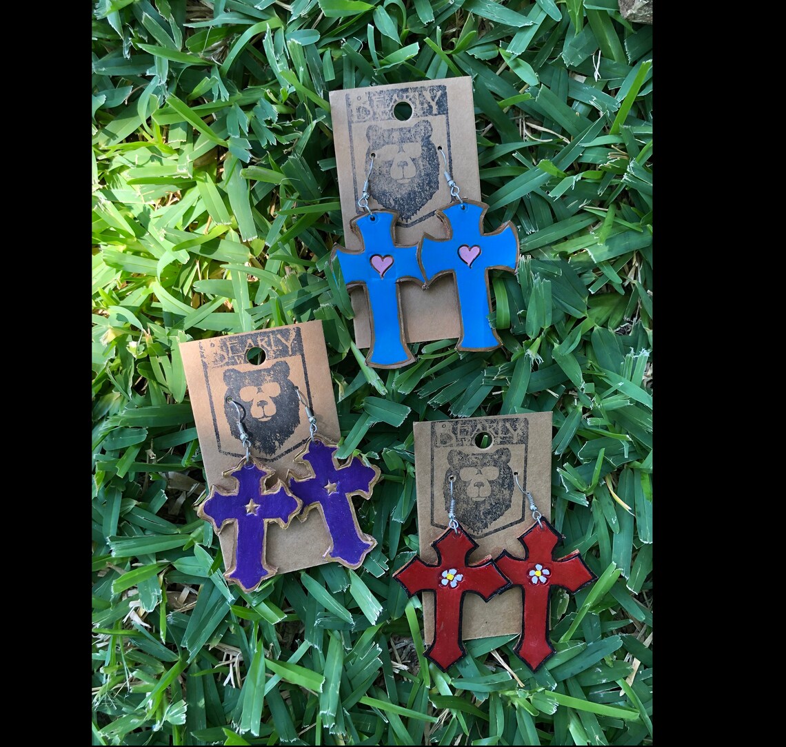 Hand Tooled and Painted Genuine Leather Custom Stamped Cross | Etsy