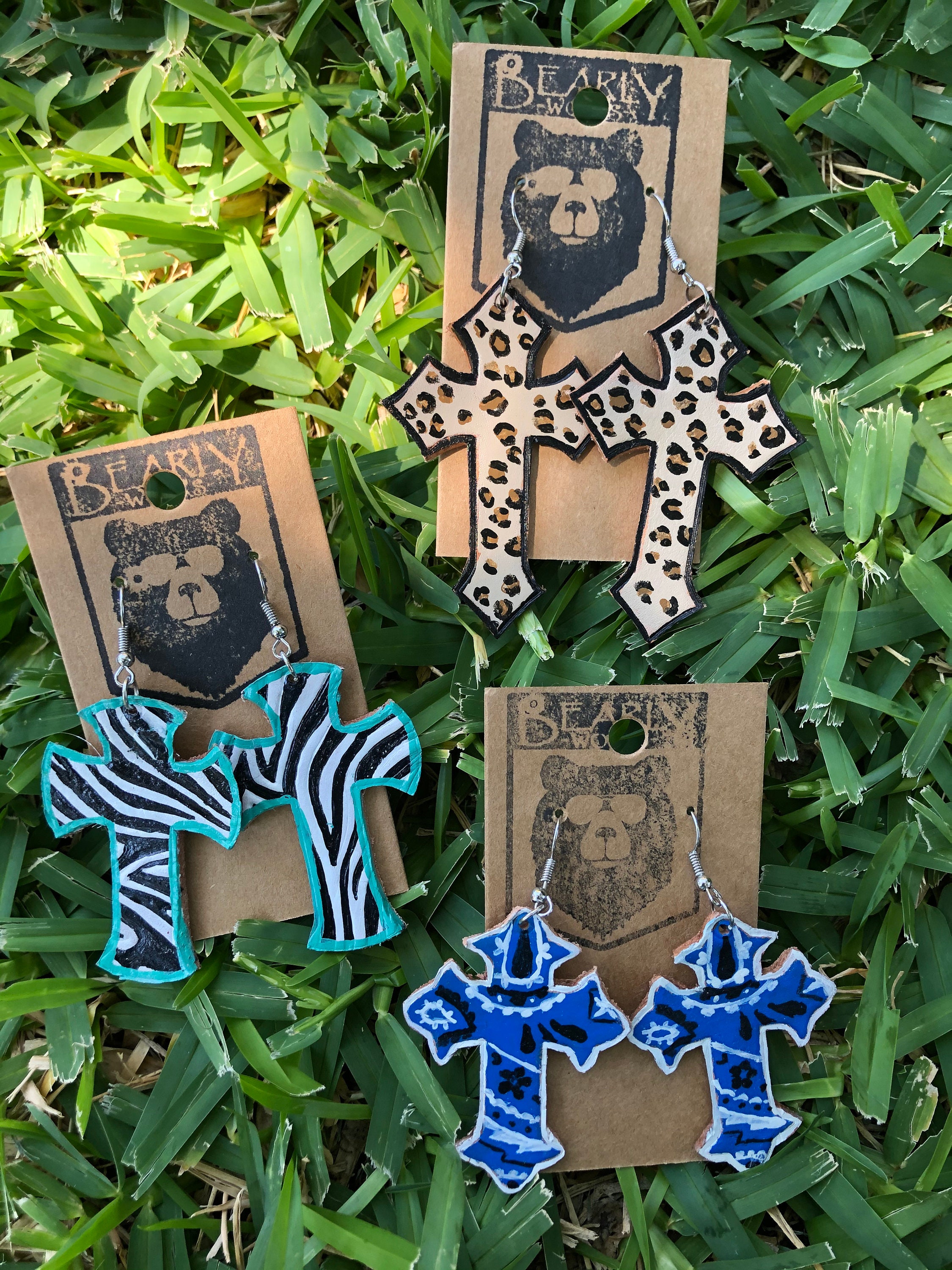 Hand Tooled and Painted Genuine Leather Custom Stamped Cross | Etsy