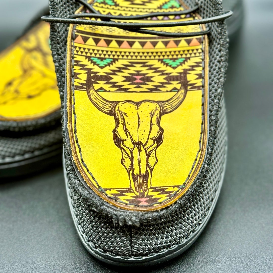 Custom Laser Engraved and Airbrushed Genuine Leather Top Shoes Aztec ...