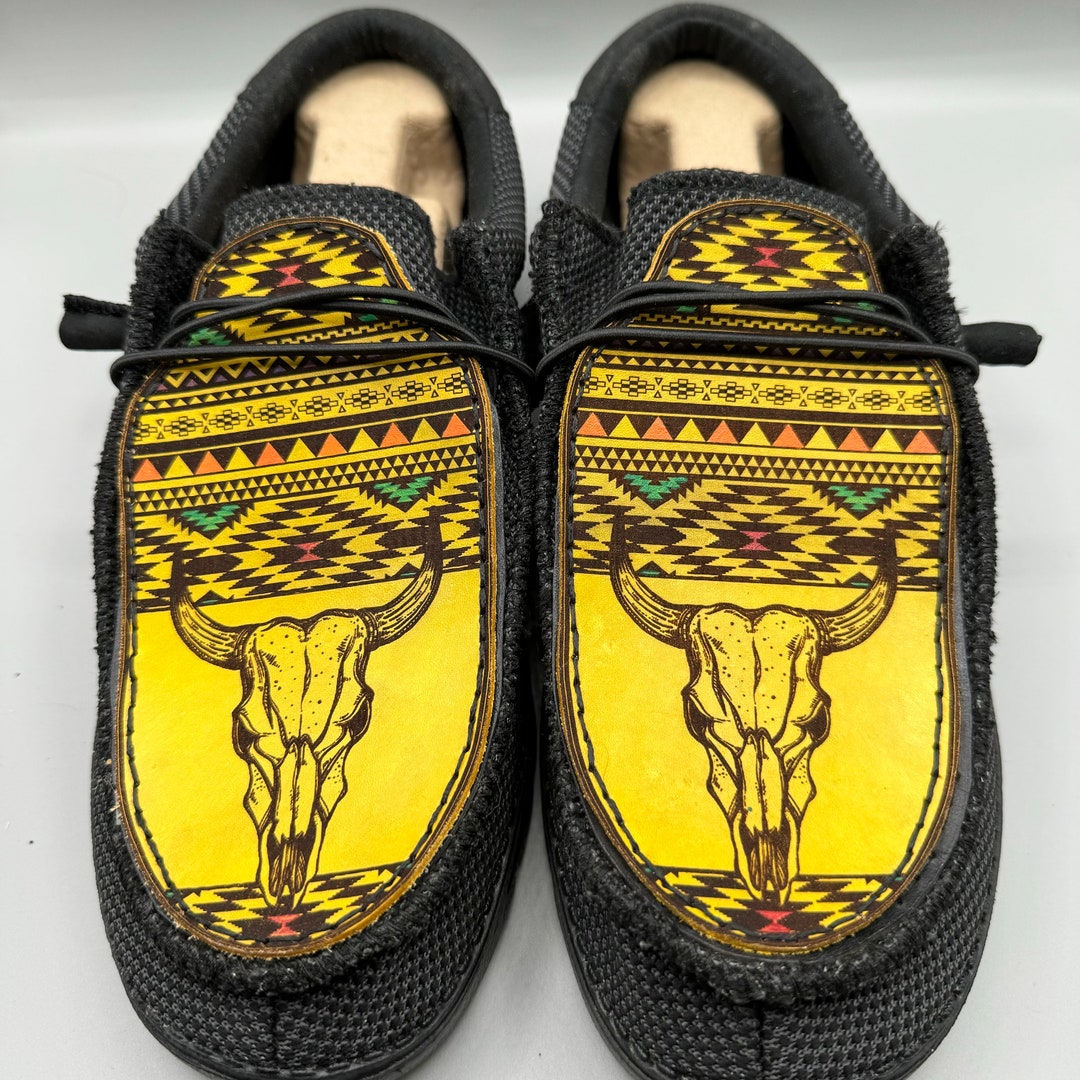 Custom Leather Top Hey Dudes Aztec Skull - Etsy