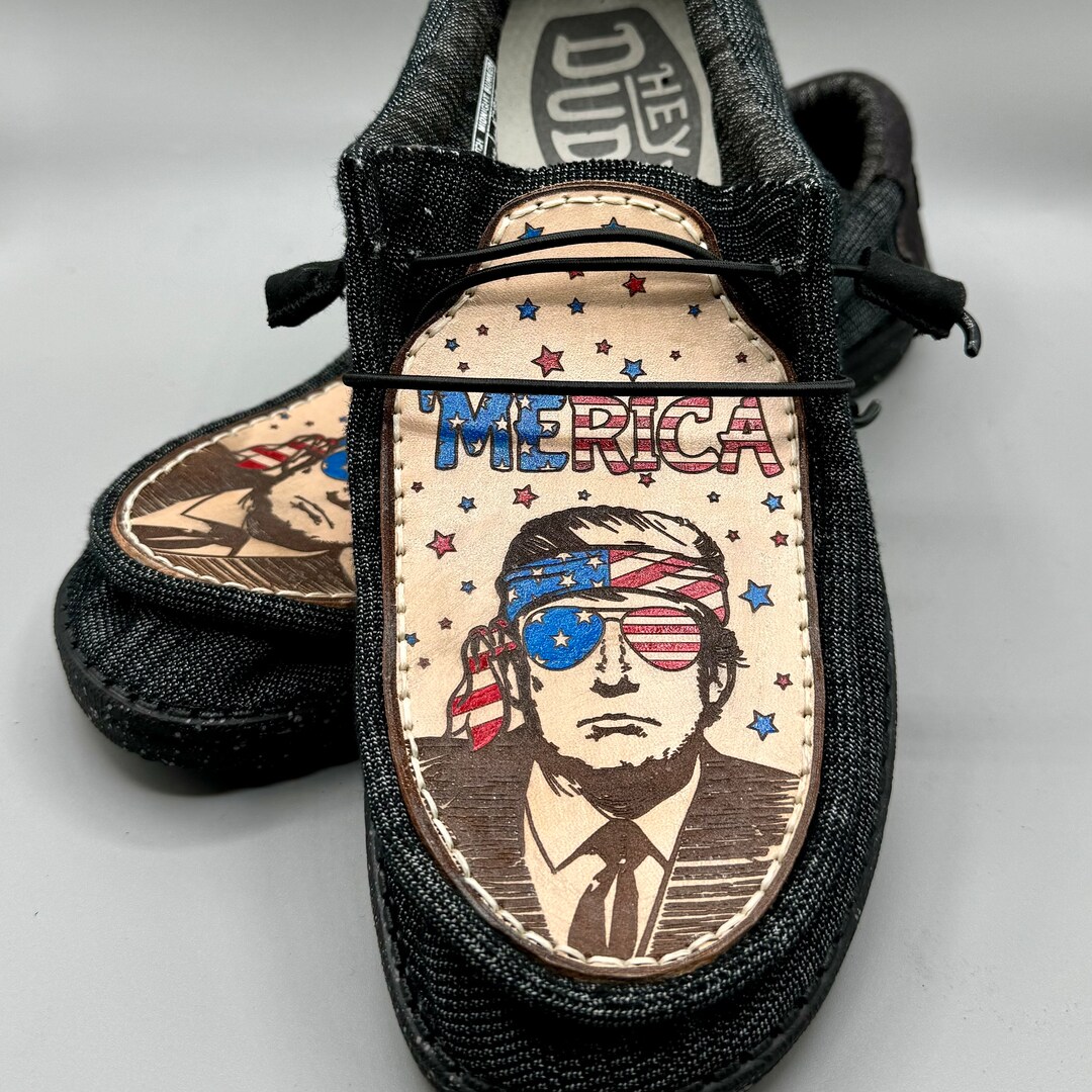 Custom Leather Top Hey Dudes - Trump Merica - Etsy