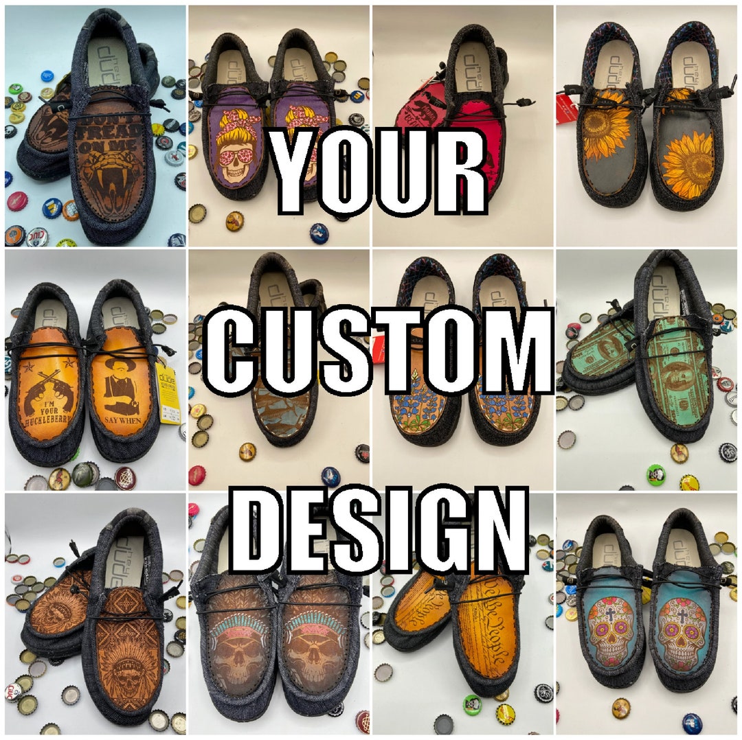 Custom Hey Dudes - Laser Engraved and Airbrushed Genuine Leather Top - Etsy
