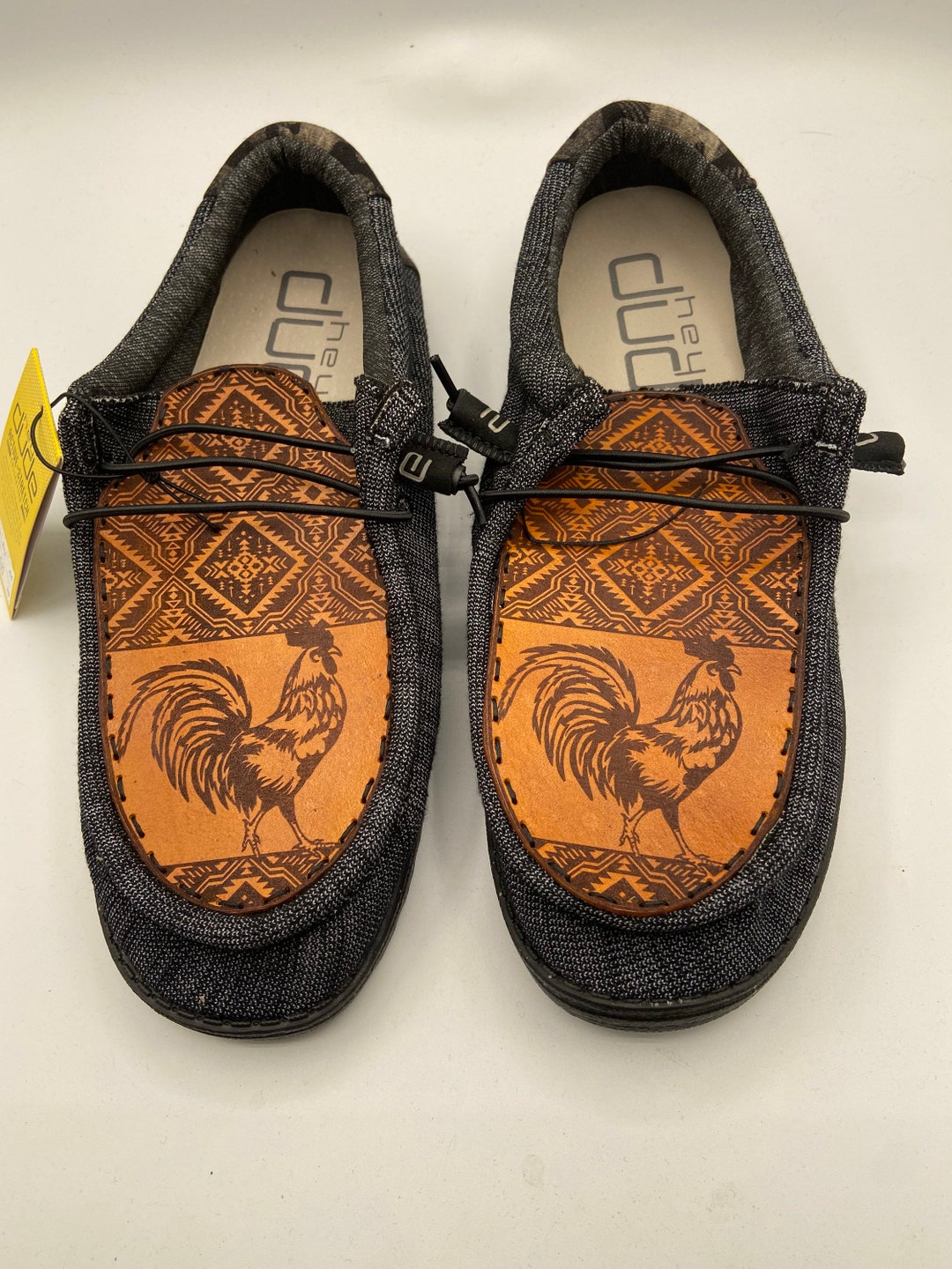 Custom Leather Top Hey Dude Shoes With Bottle Opener - Aztec Rooster ...