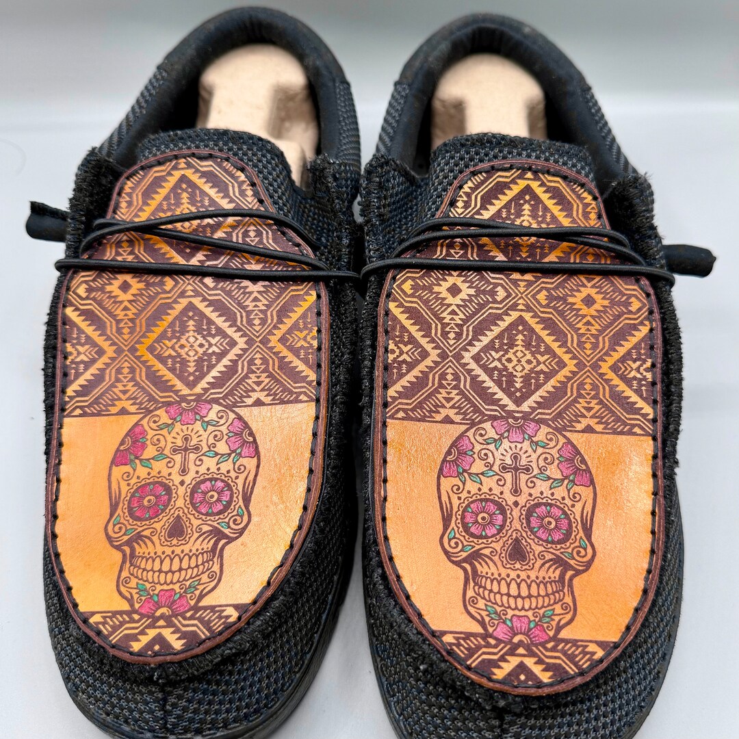 Custom Leather Top Hey Dudes Aztec Skull - Etsy