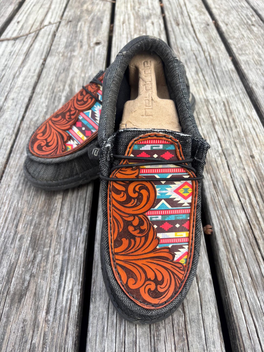 Custom Hey Dudes- Laser Engraved and Airbrushed Genuine Leather - Aztec ...