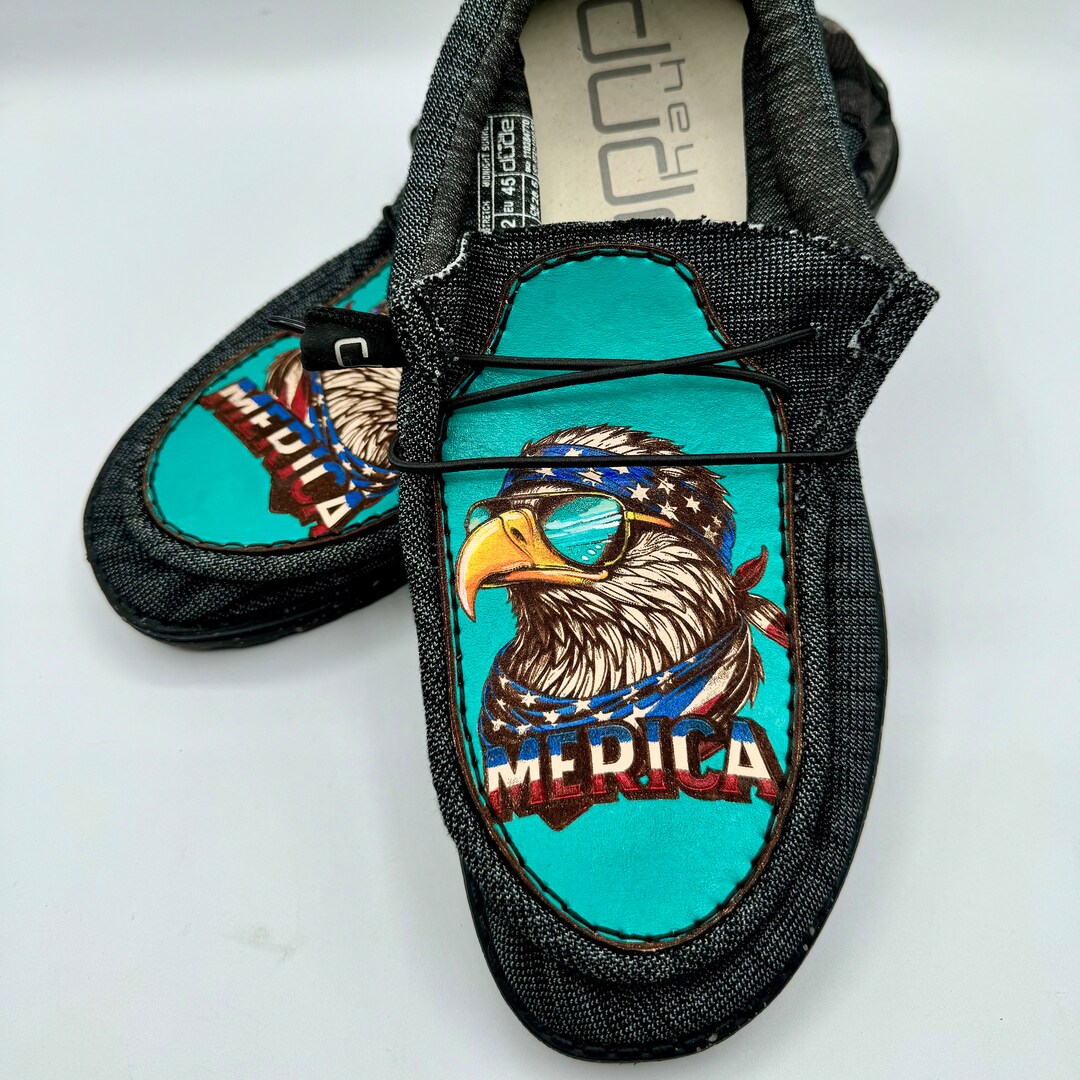 Custom Leather Top Hey Dude Shoes With Bottle Opener - Merica - Etsy