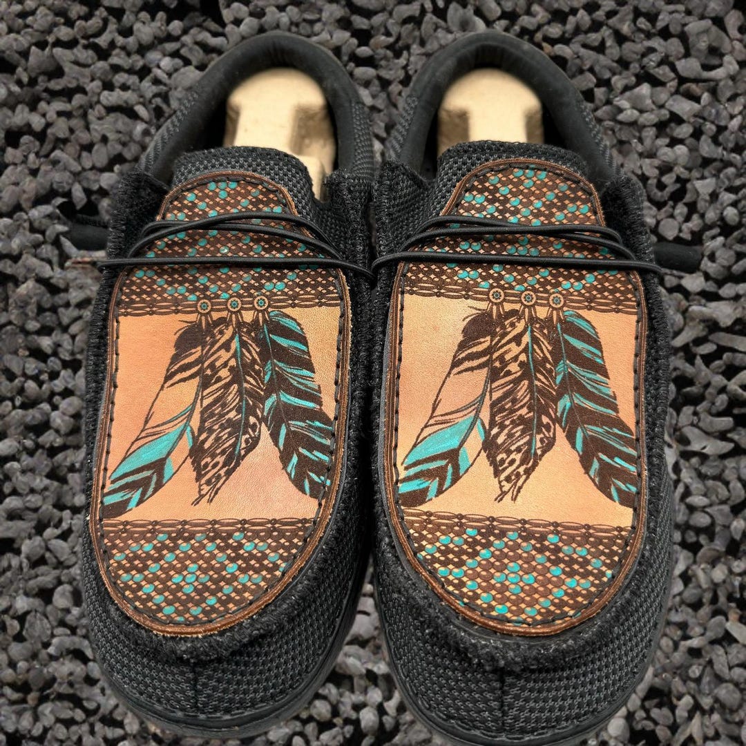 Custom Hey Dudes- Laser Engraved and Airbrushed Genuine Leather - Aztec ...