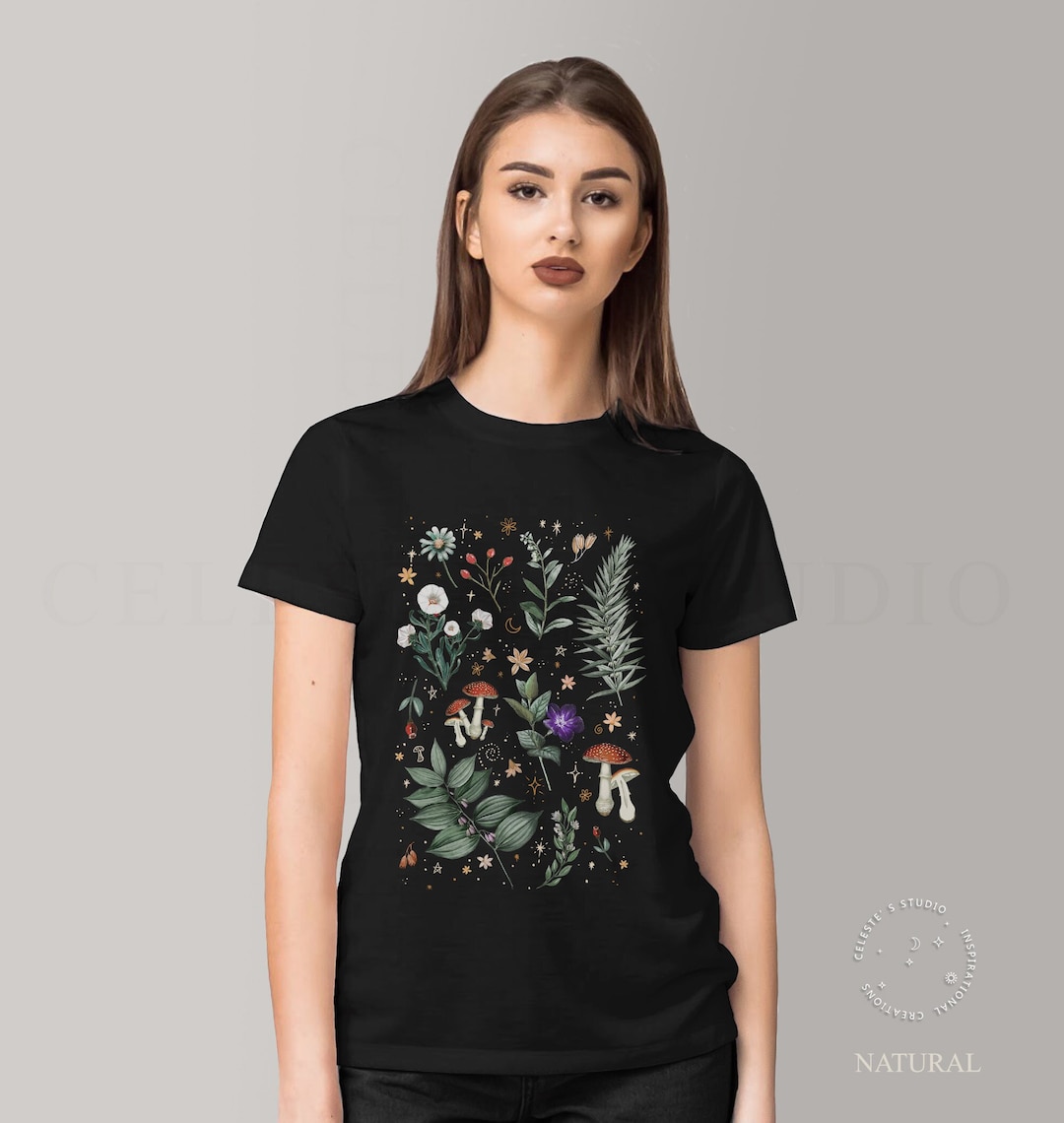 WOMENS Flower Tee Gift for Her, Botanical T-shirt for Women Woodland T ...