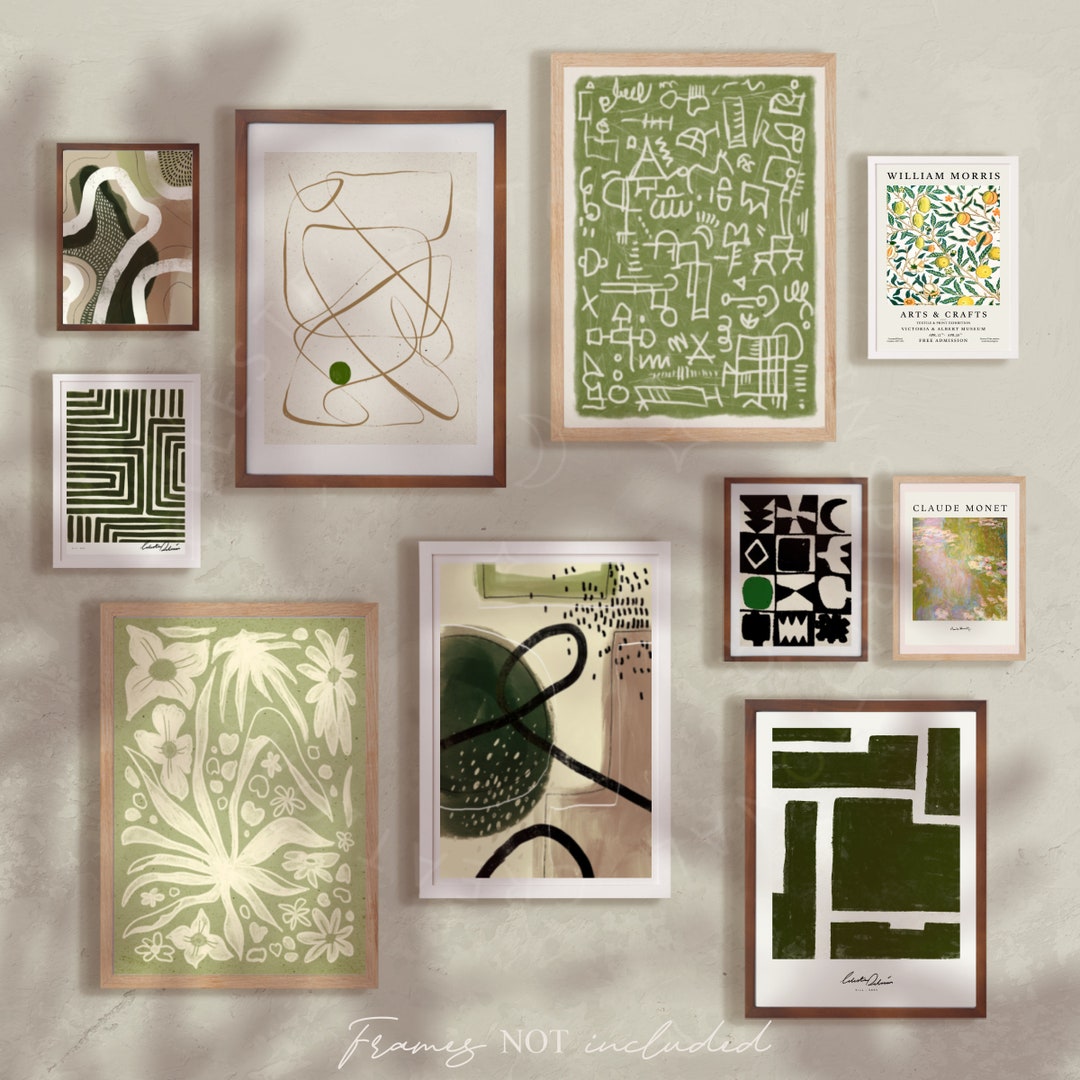 GREEN Art Prints Set of 10 / Bauhaus Art Print SET/ Sage Green Wall Art ...