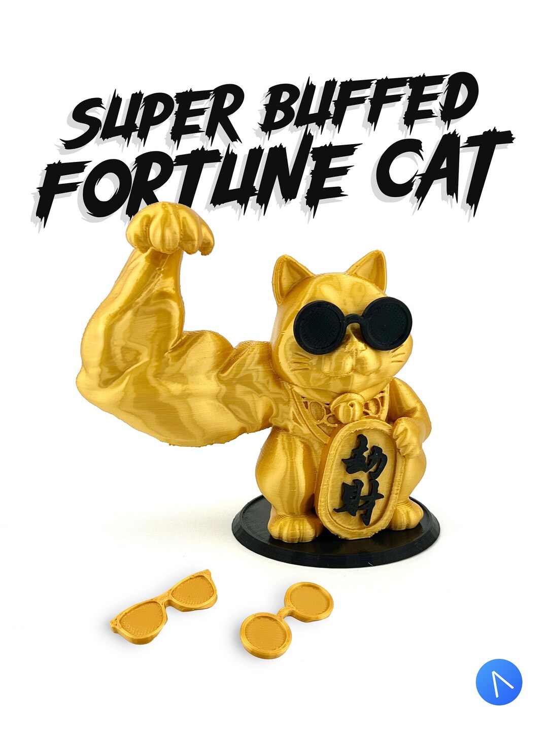 Muscle Maneki Neko Figurine: Swoll Arm Fortune Cat, Home Decor - Etsy