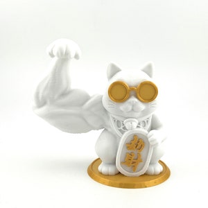Muscle Maneki Neko Figurine: Swoll Arm Fortune Cat, Home Decor - Etsy
