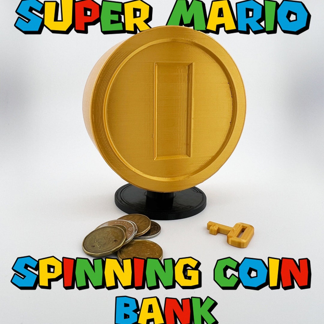 Super Mario Gold Coin Piggy Bank for Home - Spinning Replica With Silk ...