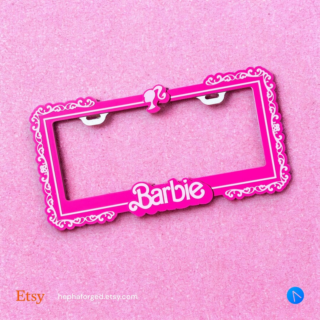 Popplates - Pink Barb Dolly Inspired License Plate Frame - Pink Floral ...