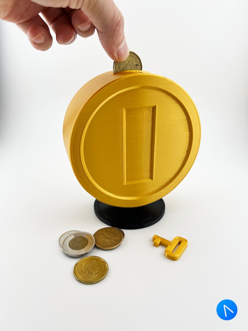 Super Mario Gold Coin Piggy Bank for Home Spinning Replica With Silk ...