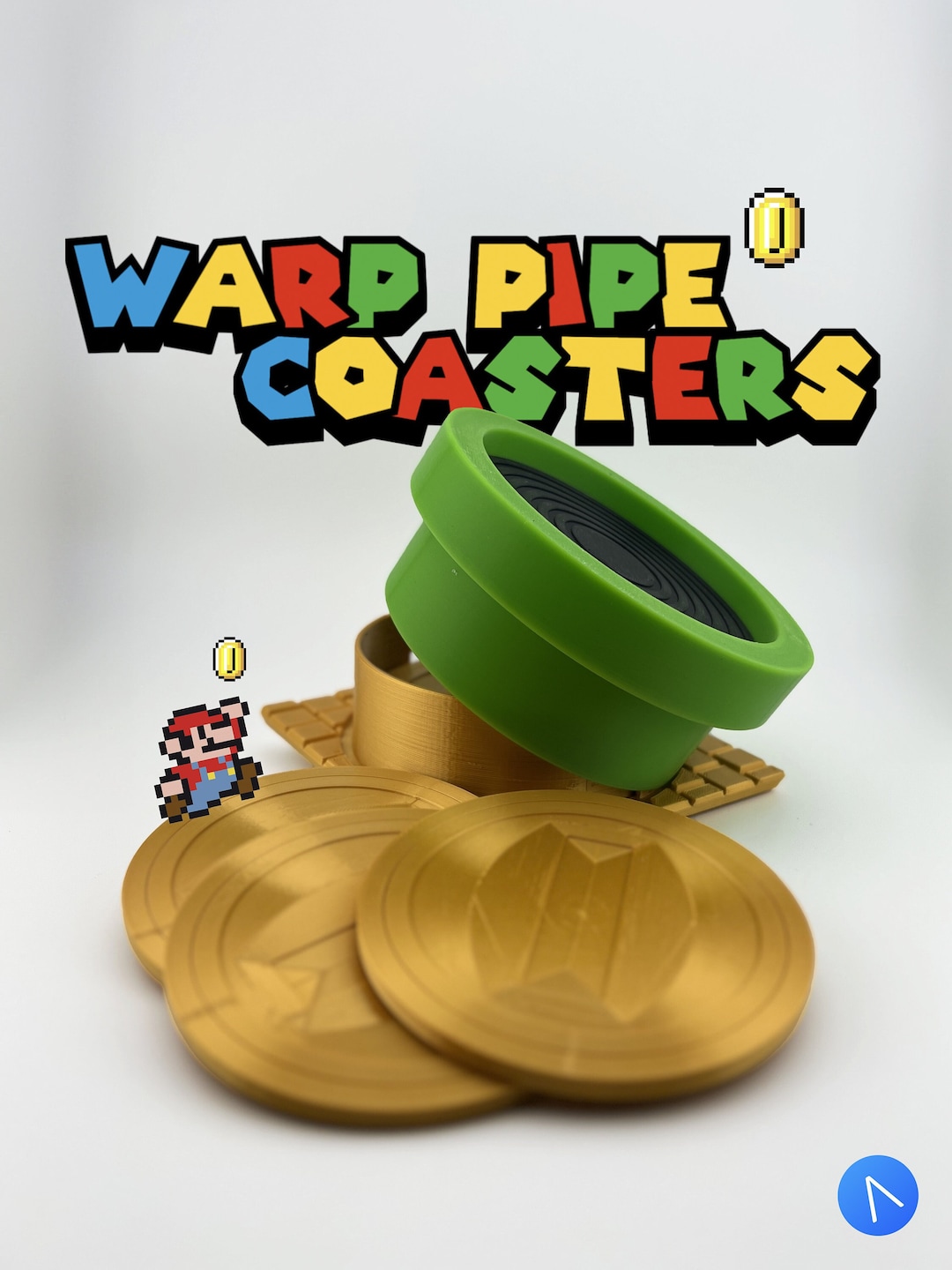 Super Mario Warp Pipe Coaster Set - 6 Classic Coin Design Coasters ...