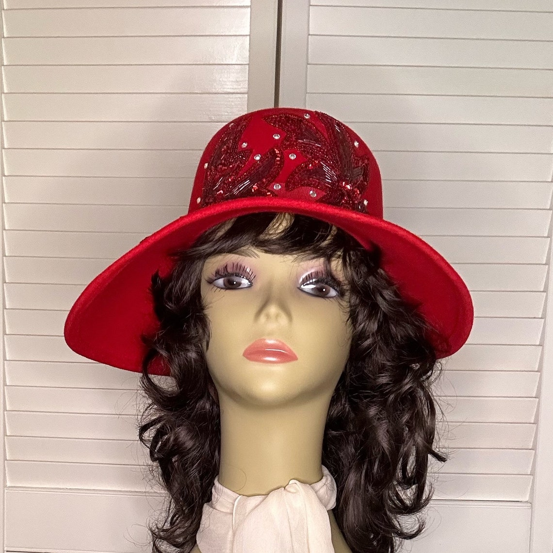 Vintage Red Bi-corn Sequenced Flapper, Tea, Church Hat - Etsy